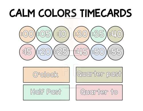 Printable Calm Color Clock Numbers, Clock Numbers Wall Display, Time Cards