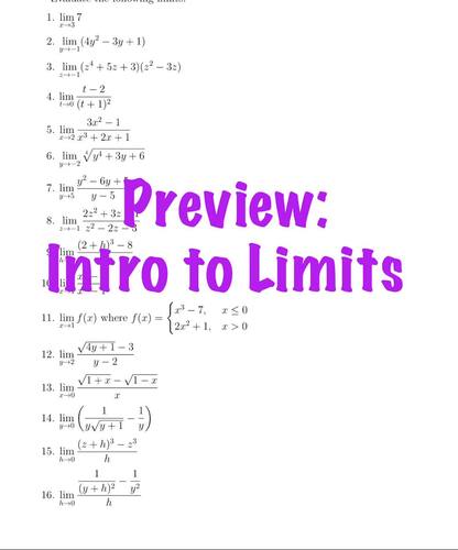 5 Evaluating Limits Worksheets [Calculus 1 Handouts] | TPT