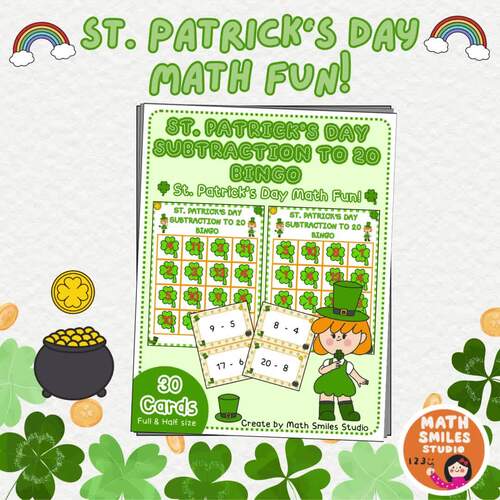 St. Patrick’s Day Subtraction to 20 Bingo (4x4) | Math Game for 1st ...