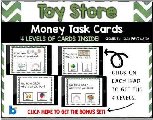 Counting Money Task Card Activities: Toy Store by Teach Love Autism