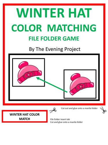 WINTER HAT COLOR MATCHING FILE FOLDER GAME FOR KINDERGARTEN&SP.ED