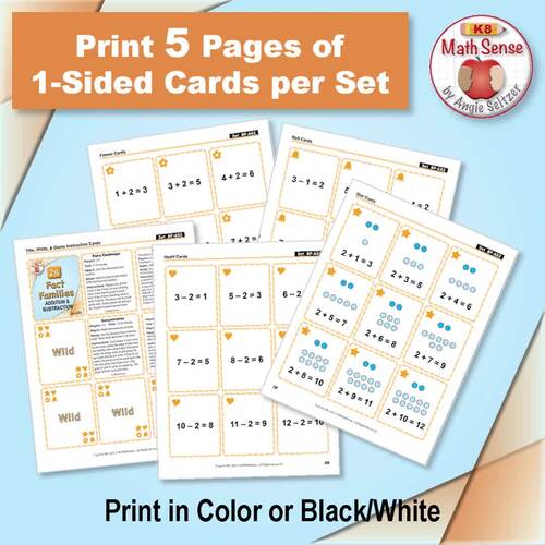 1s 2s 3s Fact Families for Addition & Subtraction: 3 Card Sets | Math Games