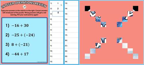 New Years Review - INTEGER OPERATIONS DIGITAL SNOW GLOBE PUZZLE (NO PREP)