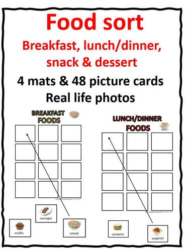 Food sort -Breakfast, Lunch/dinner, Dessert & Snack Speech therapy activity