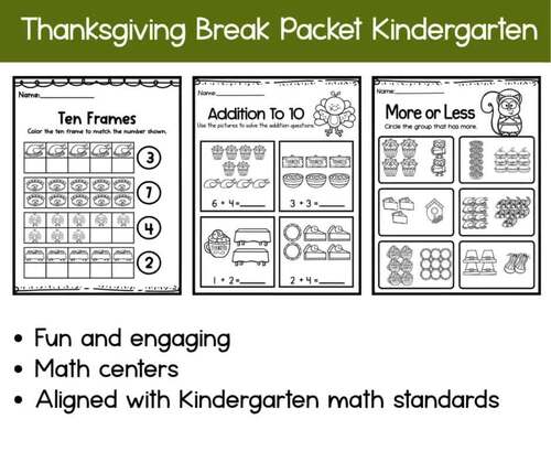 Thanksgiving Break Packet for Kindergarten | Kindergarten Thanksgiving ...