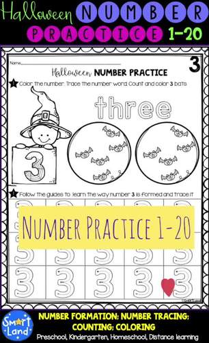 Numbers 1-20 Handwriting and Counting | Halloween by Smart Land Printables