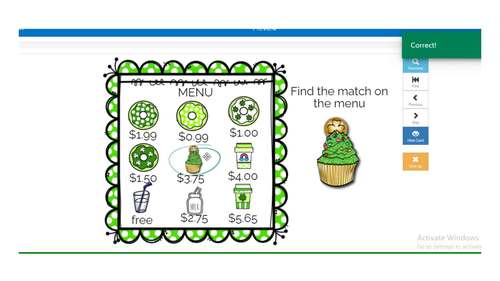 St. Patrick's Day Menu Math Boom Card Level 1 by LIFE Skills by Mrs G