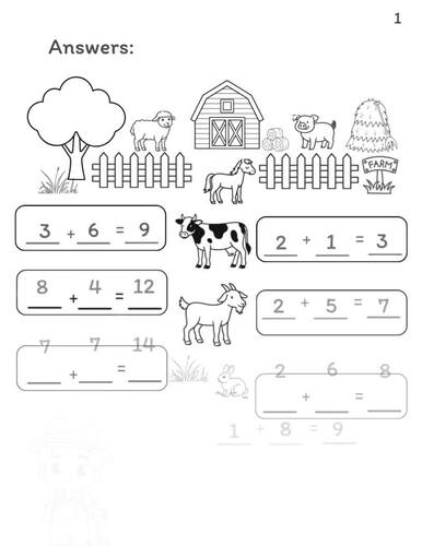 Farm Fun: Single-Digit Addition to 20 — 20 Black-and-White Worksheets ...