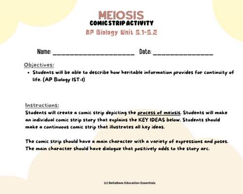 AP Biology Unit 5.1-5.2 Meiosis and Genetic Diversity Comic Strip Activity
