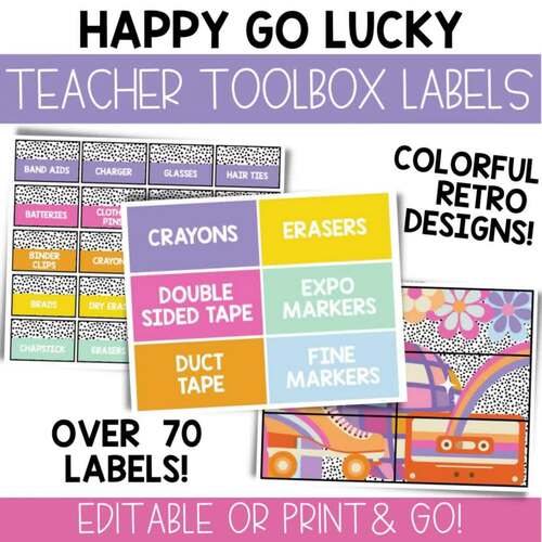Retro Groovy Editable Teacher Toolbox Labels / Groovy Classroom Decor