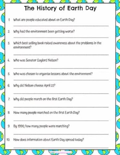 History of Earth Day Reading Comprehension Worksheets by Metacognitive ...