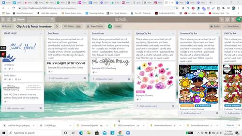 TPT Seller Trello Clip Art & Fonts Inventory Template by Whimsically ...