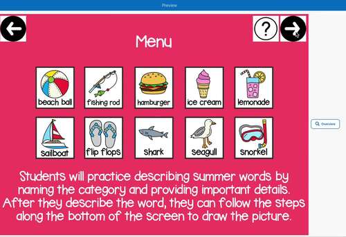 Describe and Draw Summer Vocabulary Speech Therapy Language Print ...