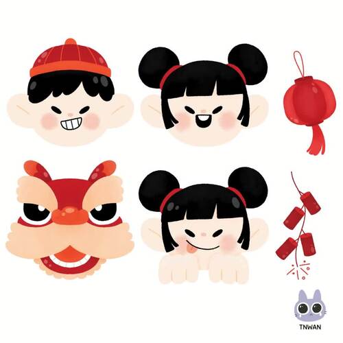 chinese new year 2024 cute kid cartoon lunar new year watercolor clipart