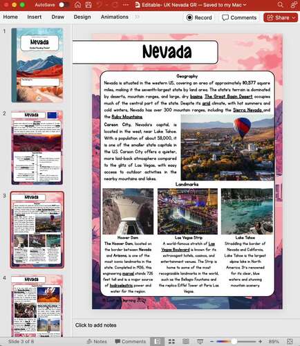 Nevada || US States || Information Text Close Reading Comprehension