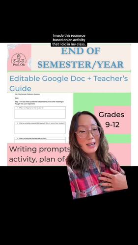 End of the Semester Self-Reflection and Planning Activity, Writing Prompts