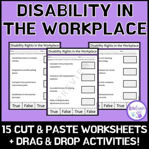 Disability in the Workplace Cut and Paste Worksheets + Drag and Drop ...