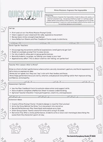 Mime Missions Drama Activity – Creative Silent Performance Prompts for ...