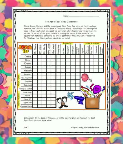 April Fool's Day Logic Puzzle Worksheets or Brain Teasers for Teens ...