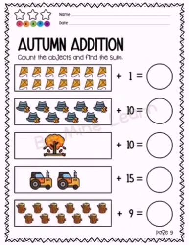 ★BUNDLE★Autumn-Themed Addition & Subtraction to 20 with Pictures (30 pages)