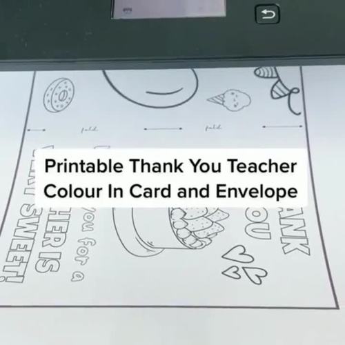 Printable Thank You Teacher Colour in Card and Envelope, Happy Teacher ...