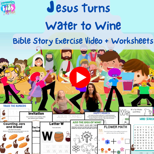 Jesus Turns Water to Wine Bible Story Video with Exercise & Worksheets
