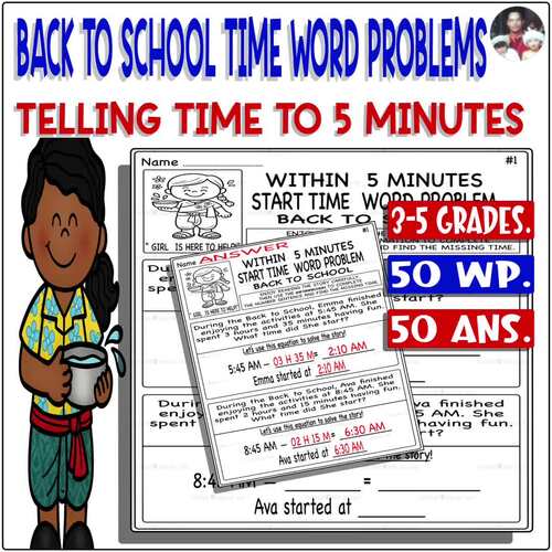 Back to School Telling Time Word Problems to 5 Minutes Power Set Thrive ...