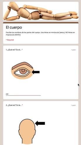 Spanish Body Parts El cuerpo Google Forms Activity or Assessment by ...