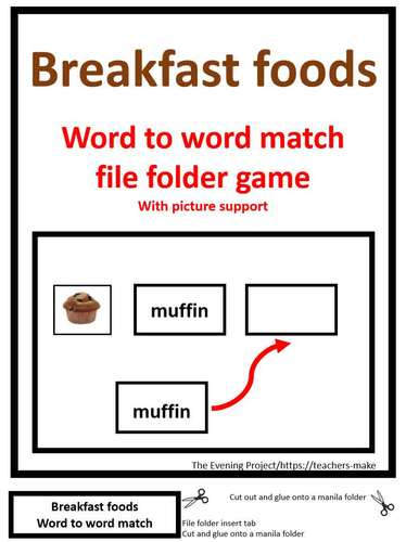 Breakfast vocabulary word to word match file folder game for Special ...