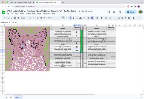 5th Grade Math Review Operations with Fractions Digital Math Pixel Art ...