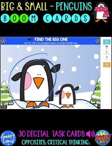 Big and Small Opposites digital cards | Penguins by Smart Land Printables