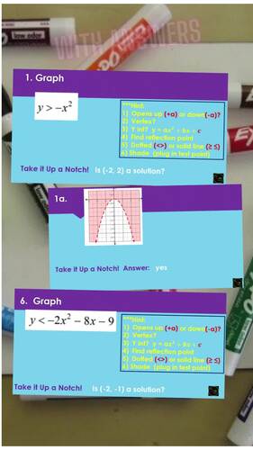Graphing Quadratic Inequality Practice (w/ Hints and GT ?s) no prep