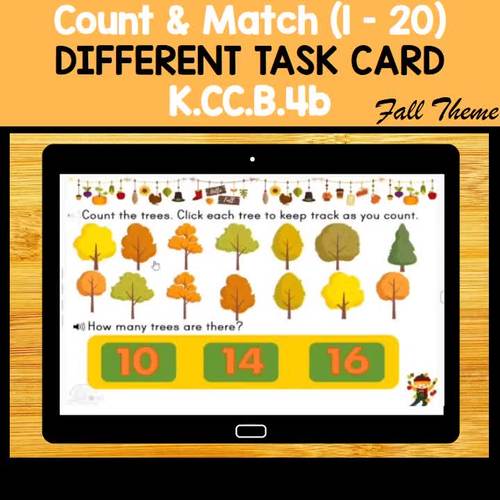 Count and Match Digital Activity 1-20 K.CC.B.4.b BOOM CARDS™Fall Theme