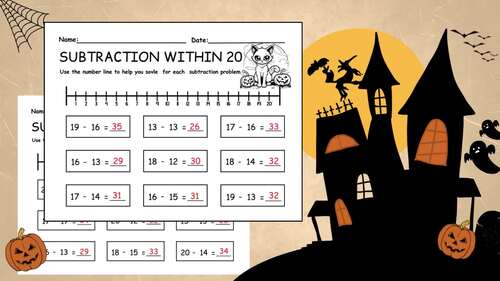 Addition, Subtraction, Math Worksheet, Number Lines 0-20, Grade 1 ...