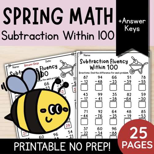 Spring Math: Subtraction Within 100 with Regrouping | 2nd and 3rd Grade
