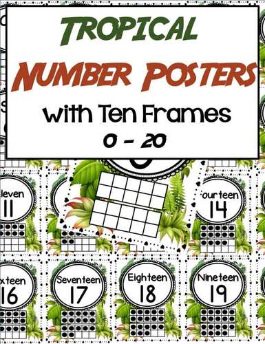 Tropical Number Posters with Ten Frames 0 - 20 | TPT