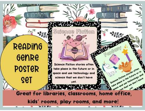 Reading Genre Printable Classroom Decor, 1st, 2nd, 3rd Grade Library Poster