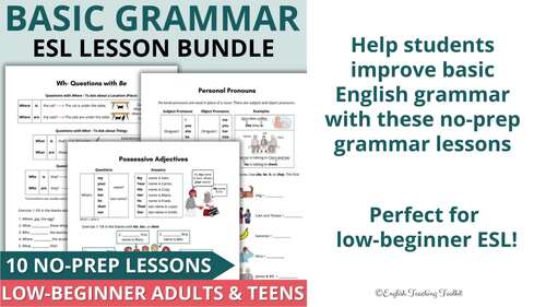 Low Beginner ESL Worksheets No Prep Adult ESL Curriculum - Basic English Grammar
