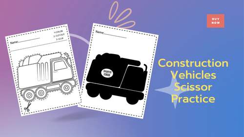 Construction Vehicles Cutting And Pasting Scissor Activity Book | TPT