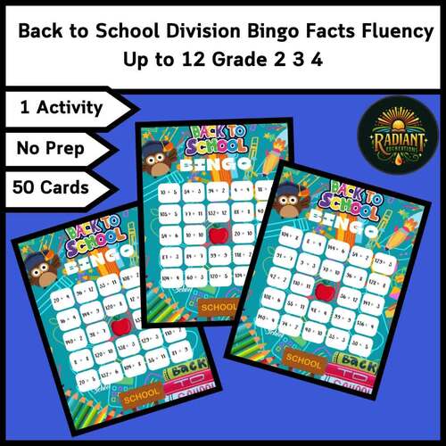 Back to School Division Bingo Math Facts Fluency Up to 12 Classroom ...