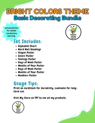 Classroom Mini Decor Poster Set - Bright & Colorful | TPT