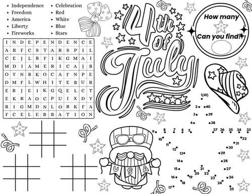 4th of July Activity Placemats for Kids | Patriotic Printable Games ...