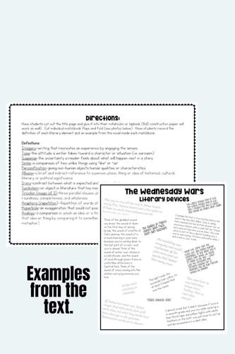 Literary Devices in The Wednesday Wars Interactive Notebook Pages