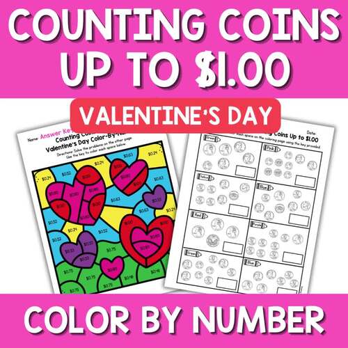 Valentines Day Math Activity 2nd Grade Color by Code Counting Money ...