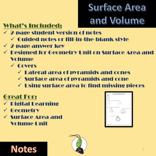 Surface Area of Pyramids and Cones Geo Guided Notes Surface Area and Volume