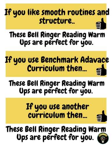 4th grade Reading Warm up Bell Ringers Benchmark Advance Aligned Unit 1 ...