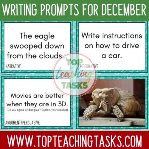 Christmas Writing Prompts Task Cards and Digital Options | December