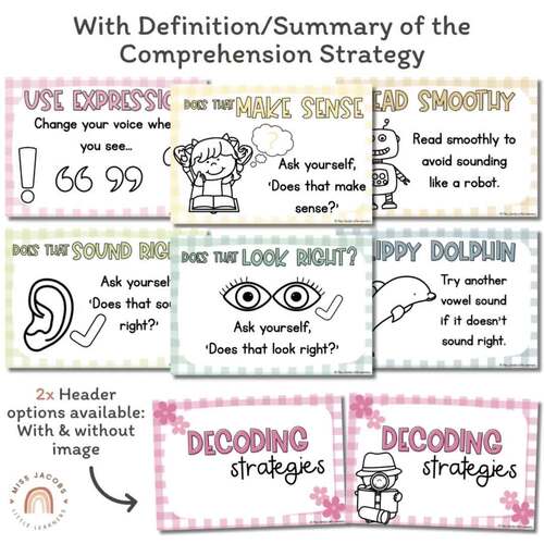 Decoding Reading Strategies Posters | Daisy Gingham Pastels English Decor