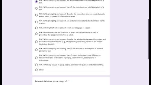 K-2 Digital Conference Notes Reading Writing Math Standards Google Form