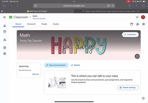 MATH Pi Day Animated Google Classroom Banner Header by Tessa The Teacher